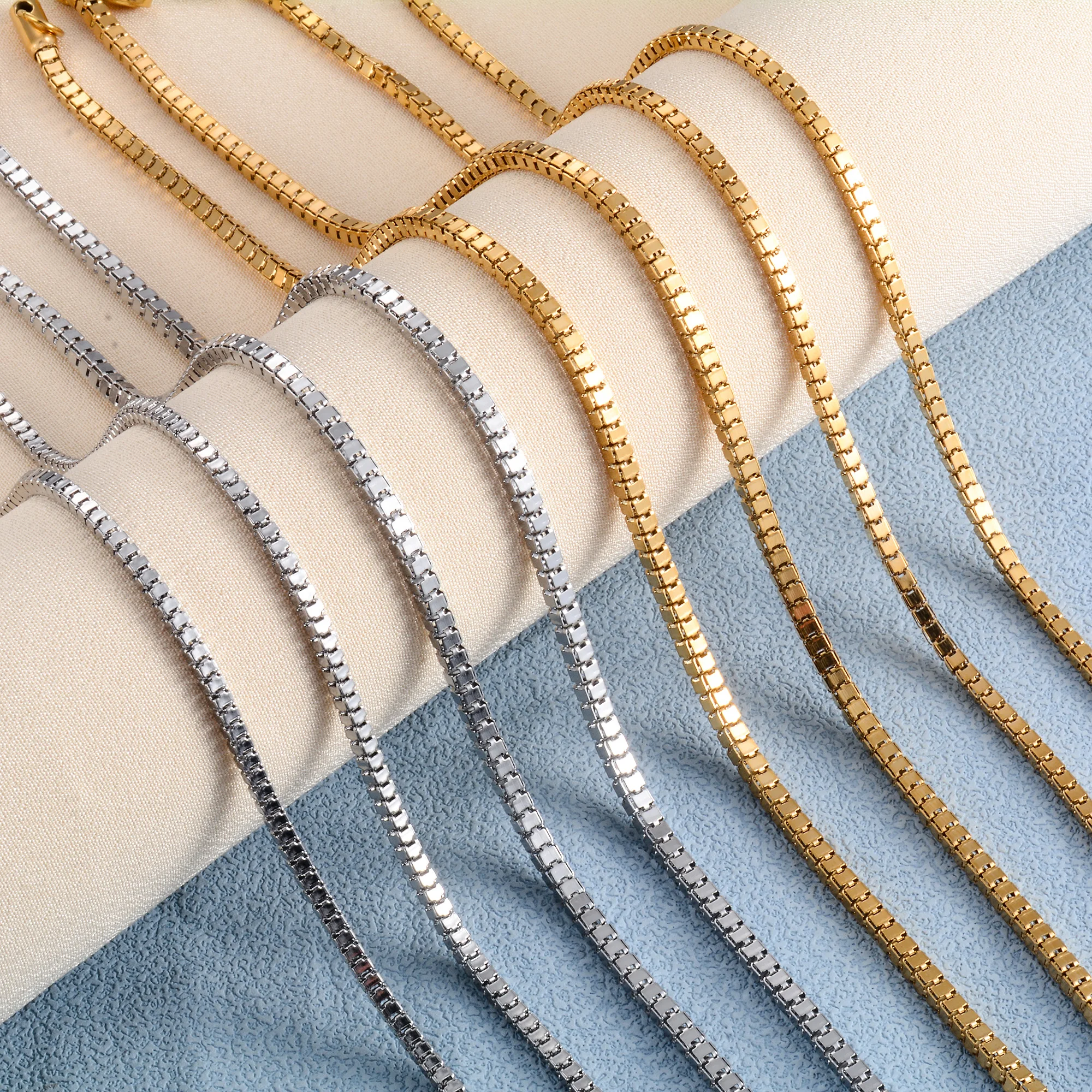 Classic-Women-Men-Square-Box-Chain-Necklace-Ladies-Stainless-Steel ...