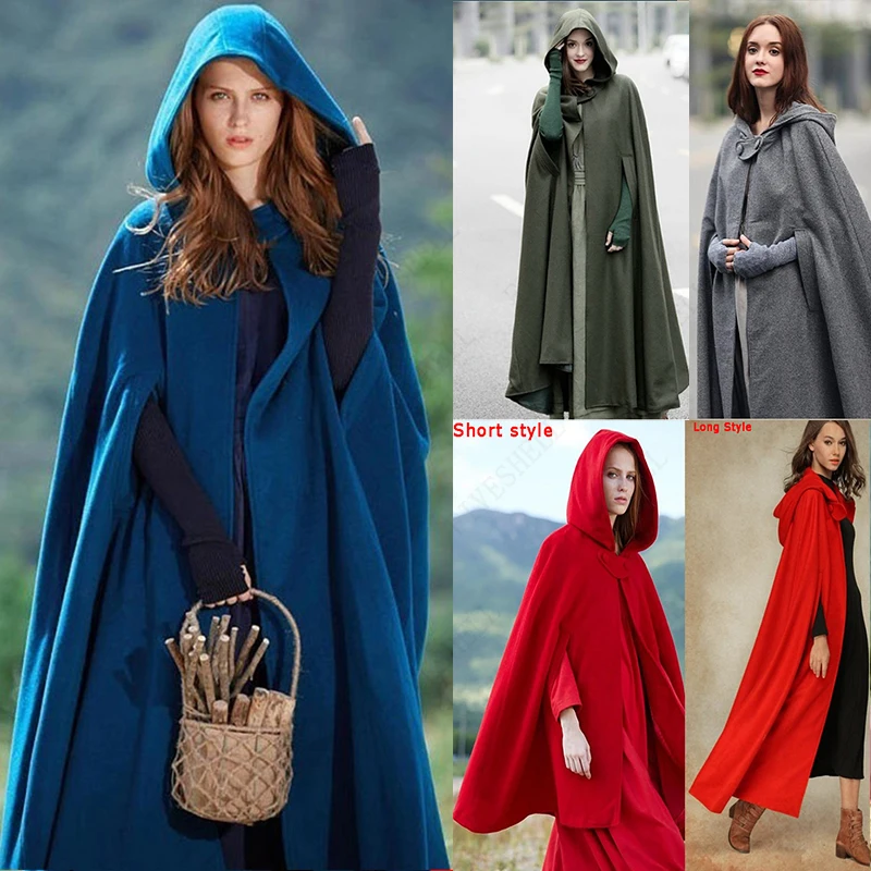 Medieval-Vintage-Multicolor-Hooded-Cape-Coat-Women-Winter-Vintage ...