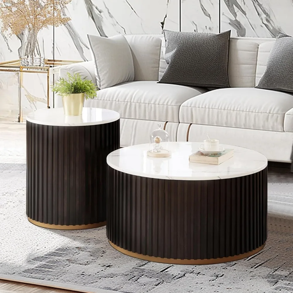 Buy Modern Round Wood Coffee Table – Hidden Storage Design