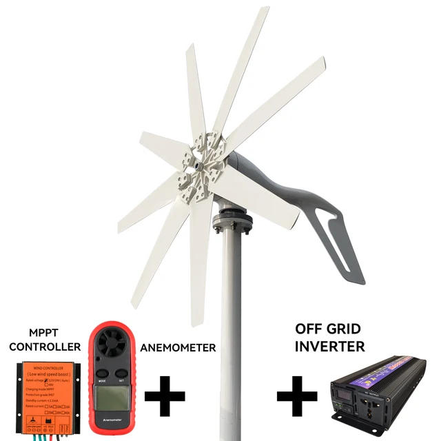 Free Energy Wind Turbine Generator 2000w 12v 24v 48v 8 Blades With Off ...