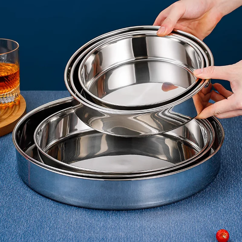 round-304-stainless-steel-Basin-Fruit-Food-Storage-Tray-Deep-Plate-with ...