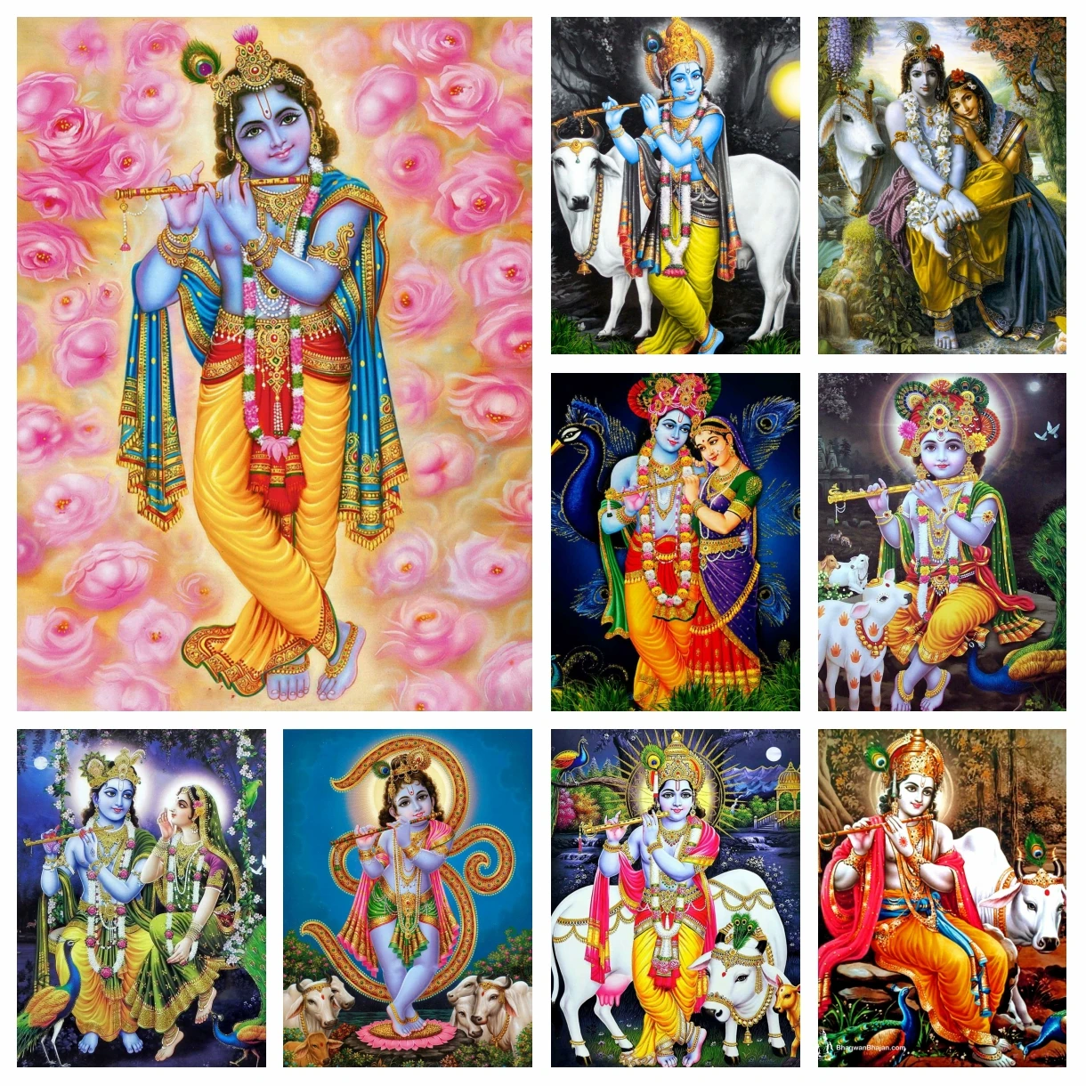 Indian God Radha Krishna Wall Art Full Diamond Painting Hindu Art Cross ...