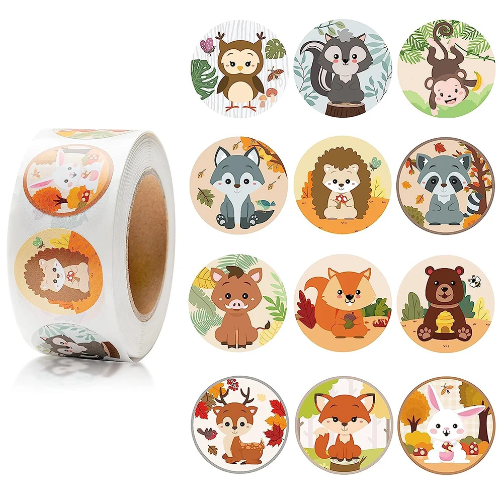 Kids Stickers 500Pcs Cartooon Forest Animals Sticker Circular Decal ...