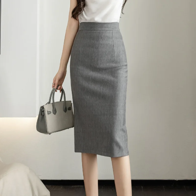 Seoulish-Stretchy-Solid-Color-Women-s-Skirts-2024-New-Spring-Summer-Elegant-High-Waist-Office ...