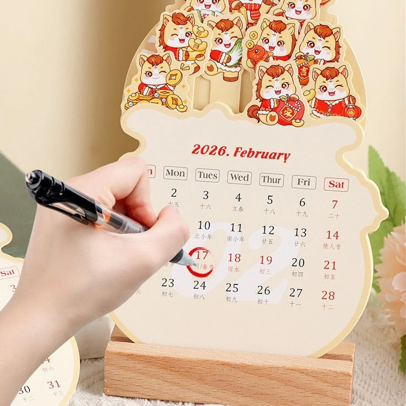 Wooden Base Bloomy Flowers Desk Calendar Vase Shaped Detachable Base ...