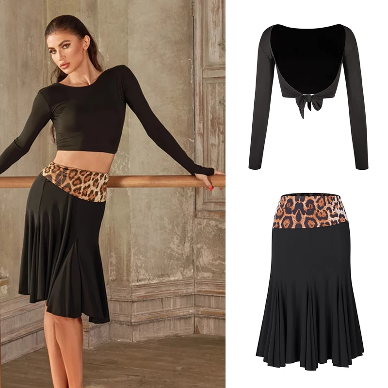 Female-Ballroom-Dance-Clothes-Women-Long-Sleeved-Back-Strap-Top-Chacha ...