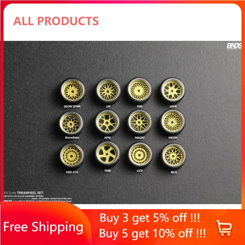 BNDS 1/64 Wheels Fast Black With Rubber Tires Assembly Rims Modified ...