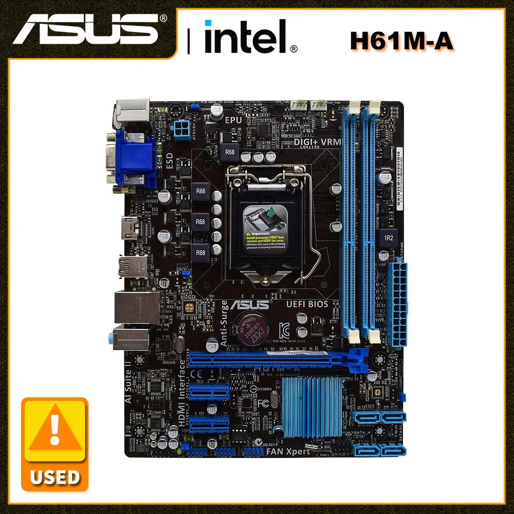 Lga 1155 Asus H61m-a Placa-mãe 1155 Ddr3 16gb Intel H61 Sata Pci-e 2.0 ...