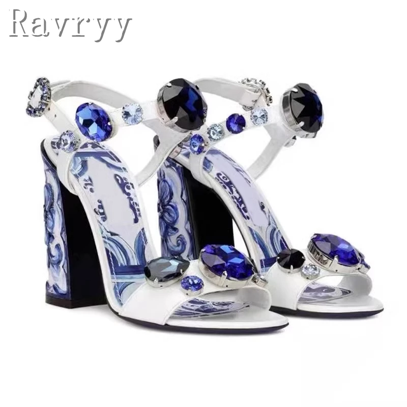 Brand-New-Royal-Blue-Rhinestone-Sandals-Women-Crystal-Buckle-High-Heel ...