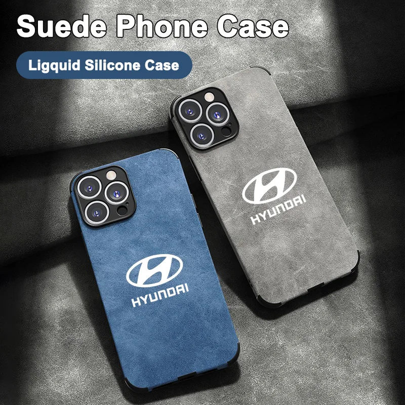 Suede All-inclusive Phone Case shell For Hyundai Emblems For iPhone 16 ...