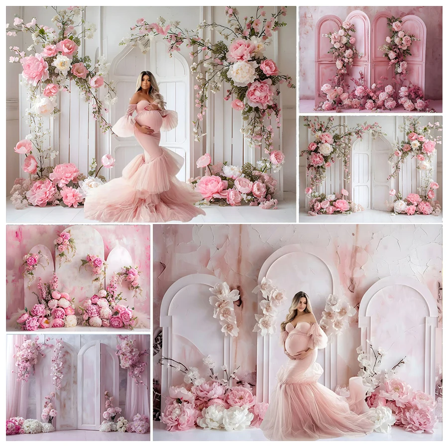 Photography-Backdrop-Arch-Indoor-Pink-Floral-Screen-Decor-Girl-Birthday ...