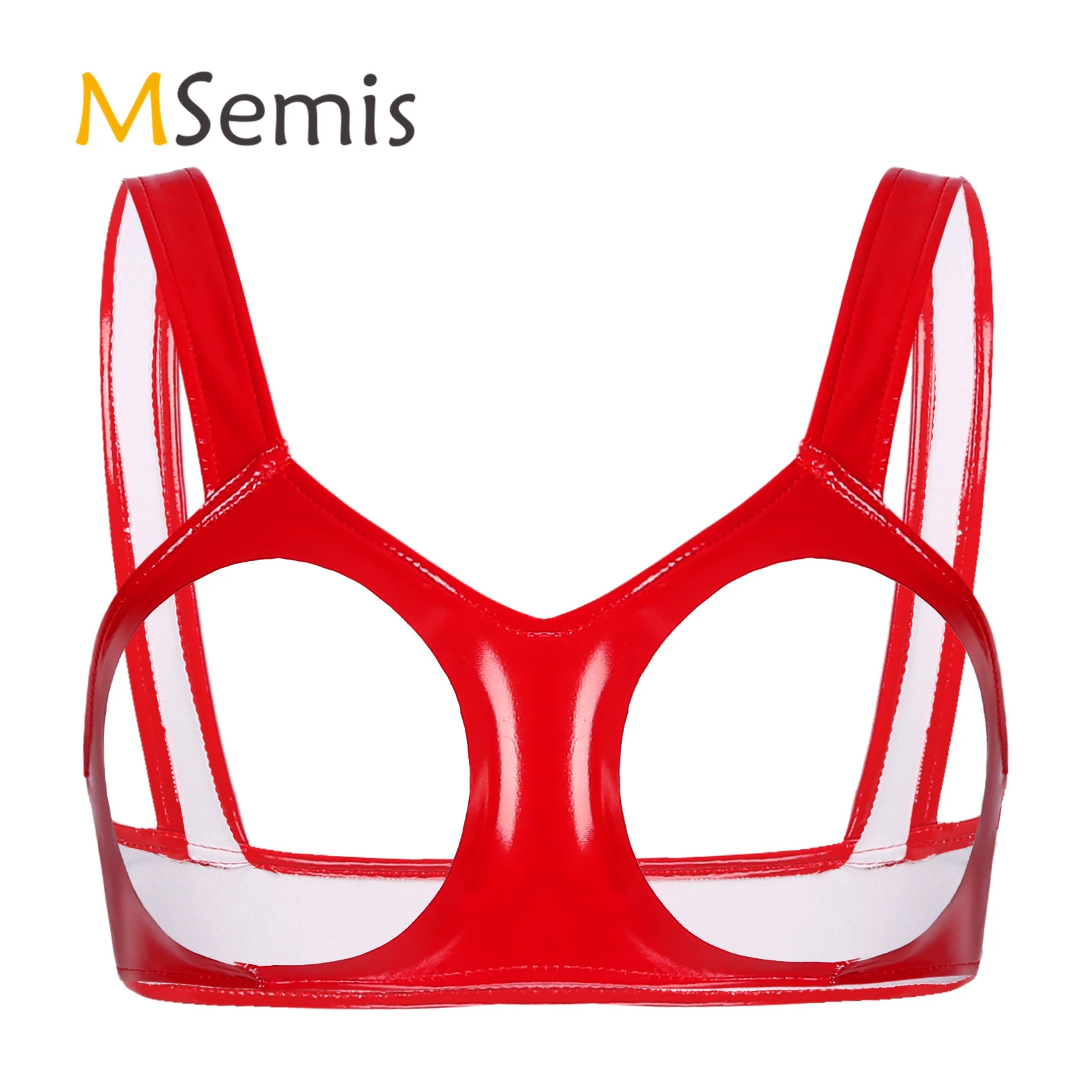 Womens Lingerie Open Chest Bra Tops Wetlook Faux Leather Sleeveless ...