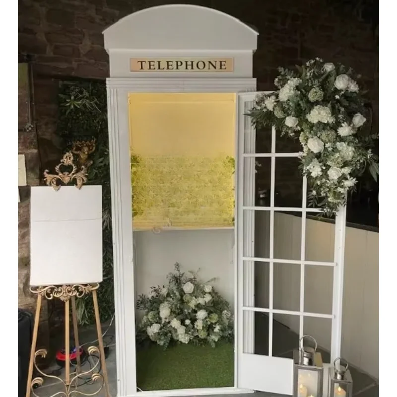 White phone booth with audio guestbook Wedding decoration Neon ...