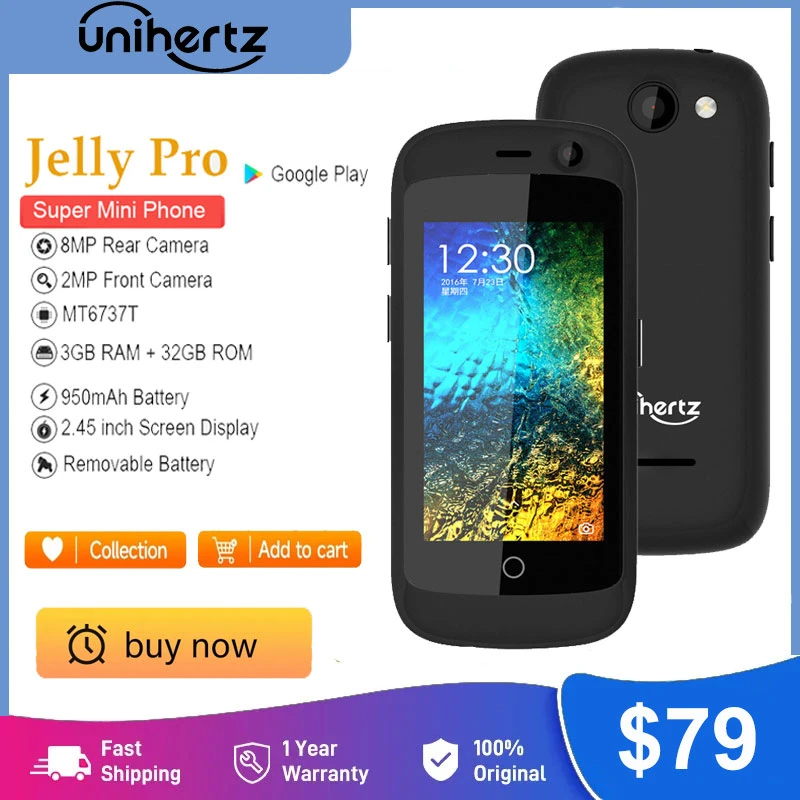 Unihertz Jelly Pro Super Mini 4G Smartphone Quad Core 3GB 32GB Android 8.1 Unlocked Mobile Phone ...