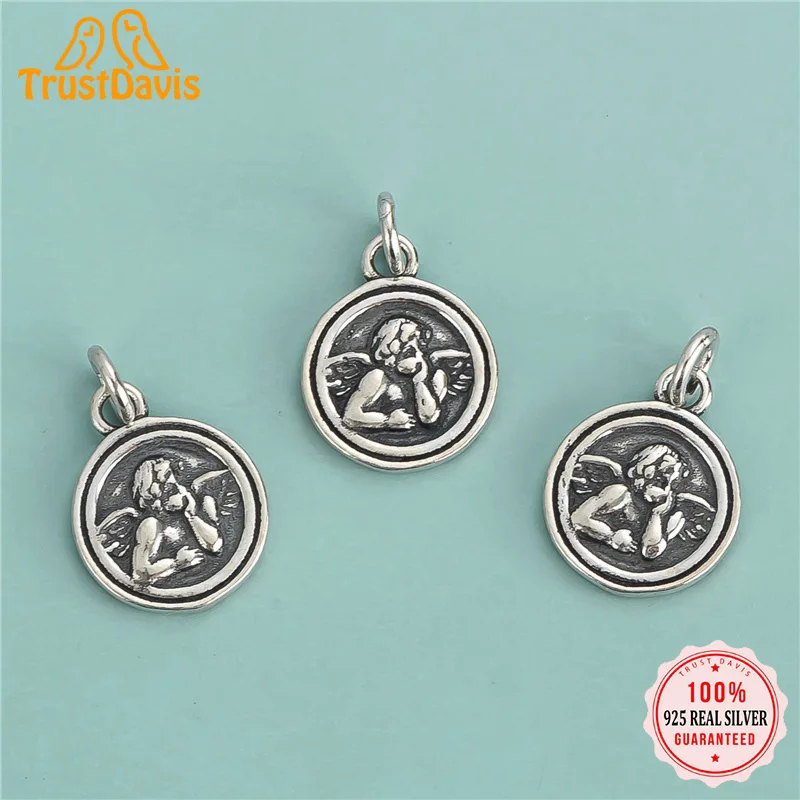 TrustDavis Real 925 Sterling Silver Fashion Cherub Charm Pendant Handmade DIY Necklace Bracelet ...