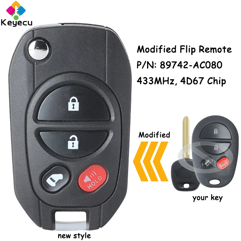 KEYECU-Modified-Flip-Remote-Car-Key-With-4-Buttons-433MHz-for-Toyota ...