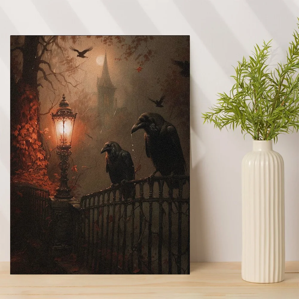 1pc-Crow-standing-erected-in-the-rain-eerie-and-terrifying-home-canvas ...