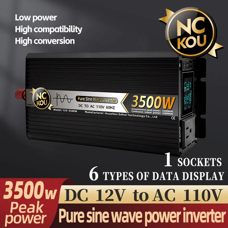 NCKOU single socket 6 intelligent digital display pure sine wave 3500W ...