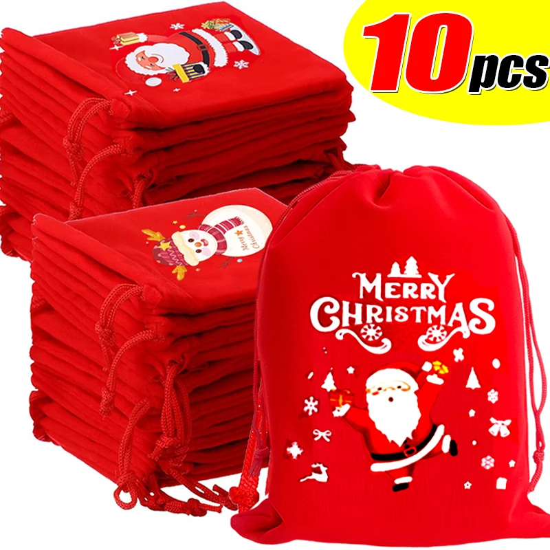 10-1Pcs-Red-Christmas-Velvet-Bags-Santa-Candy-Snack-Drawstring-Pouch ...