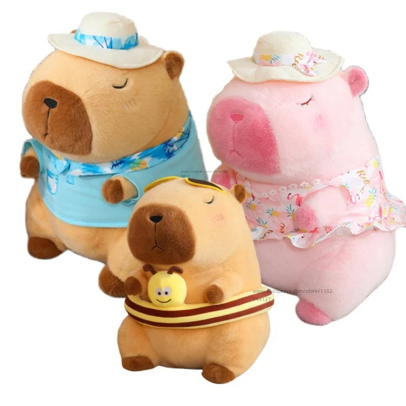 Seaside-Beach-Dress-Blue-Shirt-Capybara-Plush-Toy-Stuffed-Swim-Ring-Bee ...
