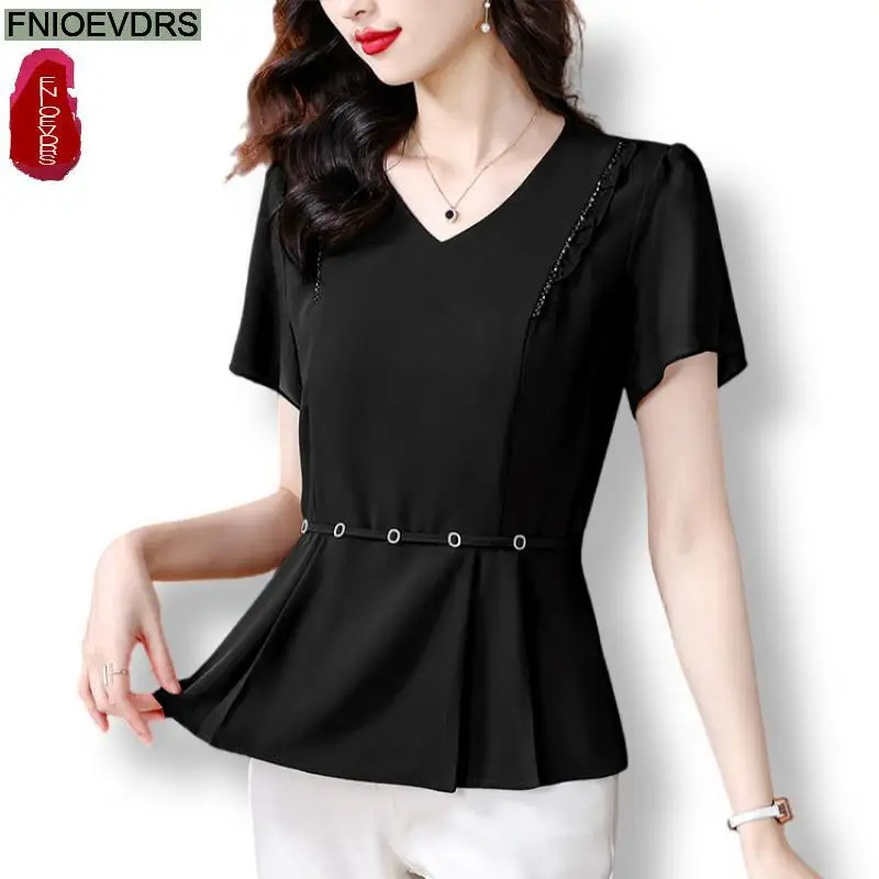 2024-Fashion-Coffee-Ruffles-Peplum-Tops-Women-Basic-Wear-Office-Laday-Basic-Elegant-Black-Retro ...