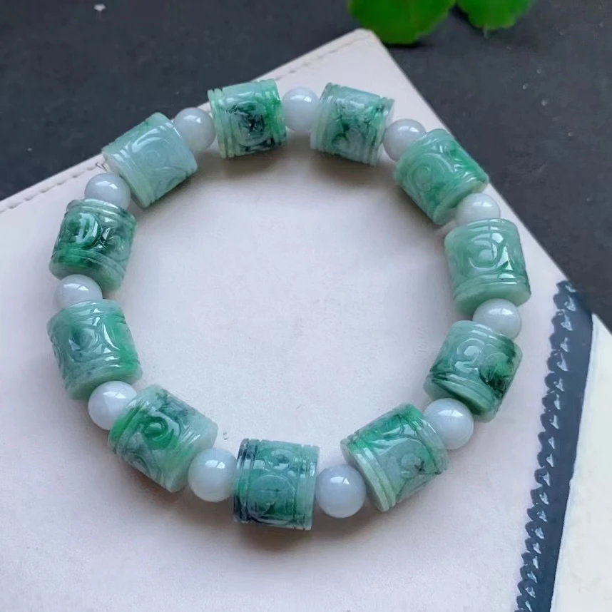 Natural-Jade-A-Bracelets-Gemstone-Bracelet-Carved-Barrel-Beads-13-2 ...