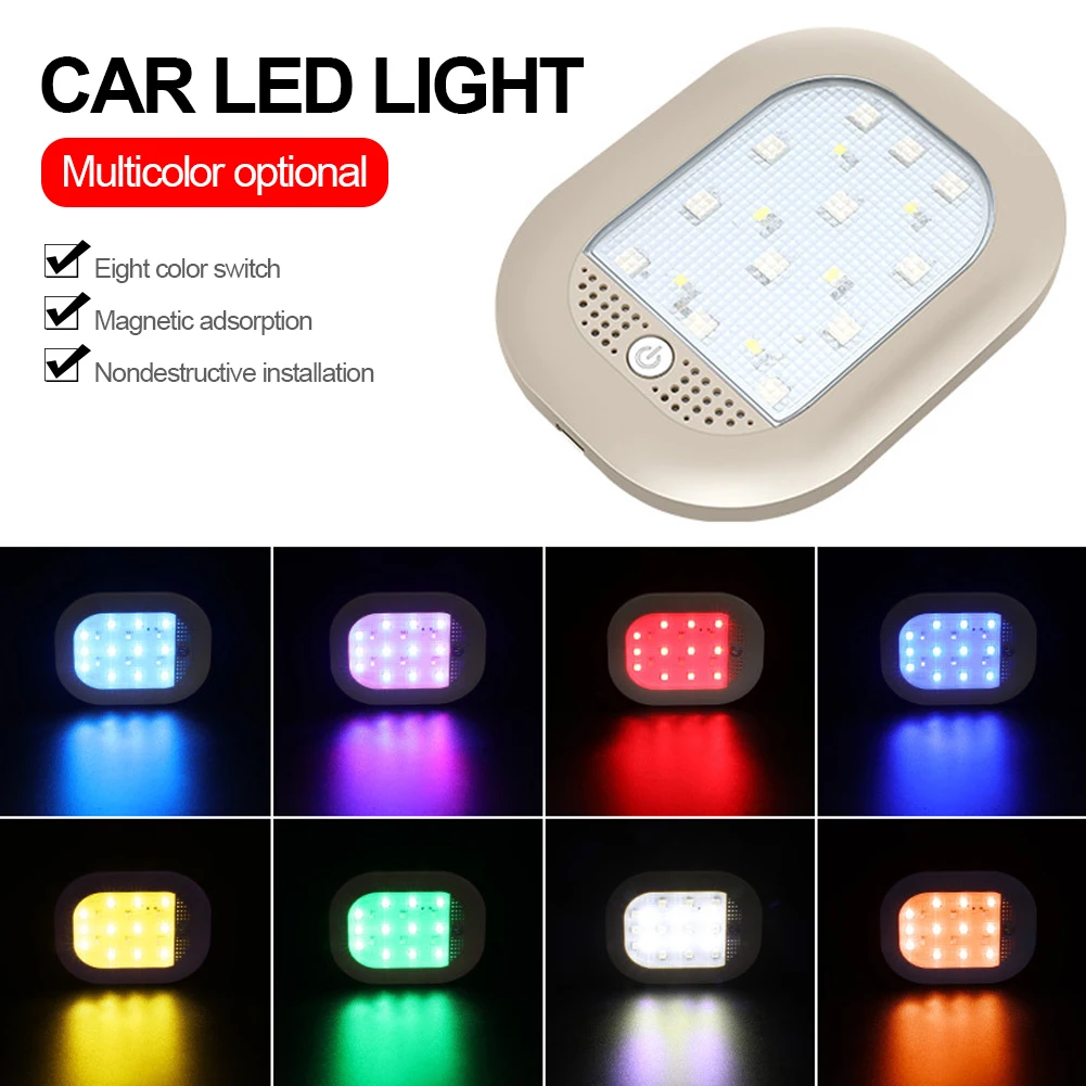 Car Led Roof Lamp 8 Color Car 18 Leds Night Light Touch Type Ceiling ...