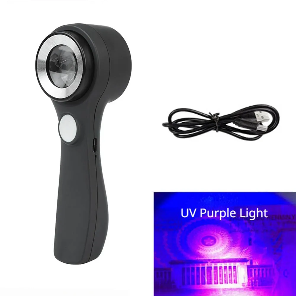 Chargeable LED Illuminated Lighted Magnifier 60X Uv Illuminated Light ...