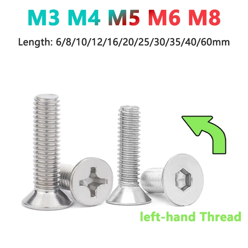 1pc-m3-m4-m5-m6-m8-linke-Gewindes-ch-raube-304-Edelstahl-flacher ...