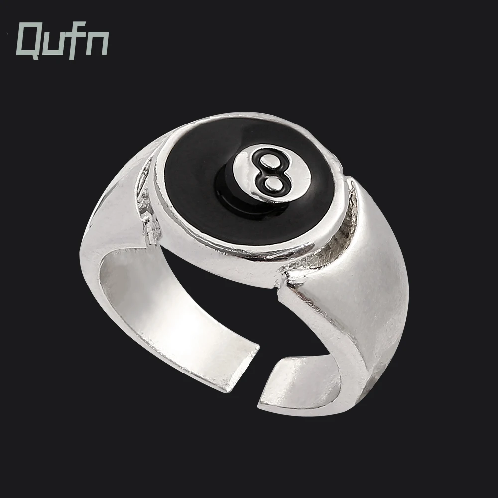 Fashion-Punk-Personality-Black-Eight-Billiards-Ring-Open-Adjustable ...
