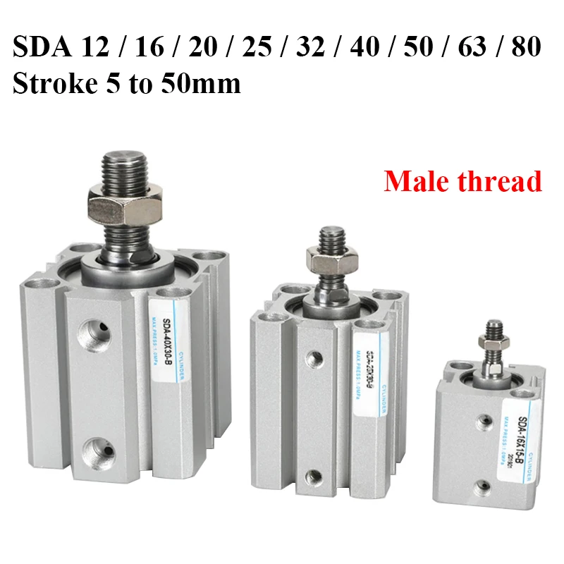 SDA B Series Male Thread Bore 12 16 20 25 32 40 50 63 80mm Stroke 5 10 ...