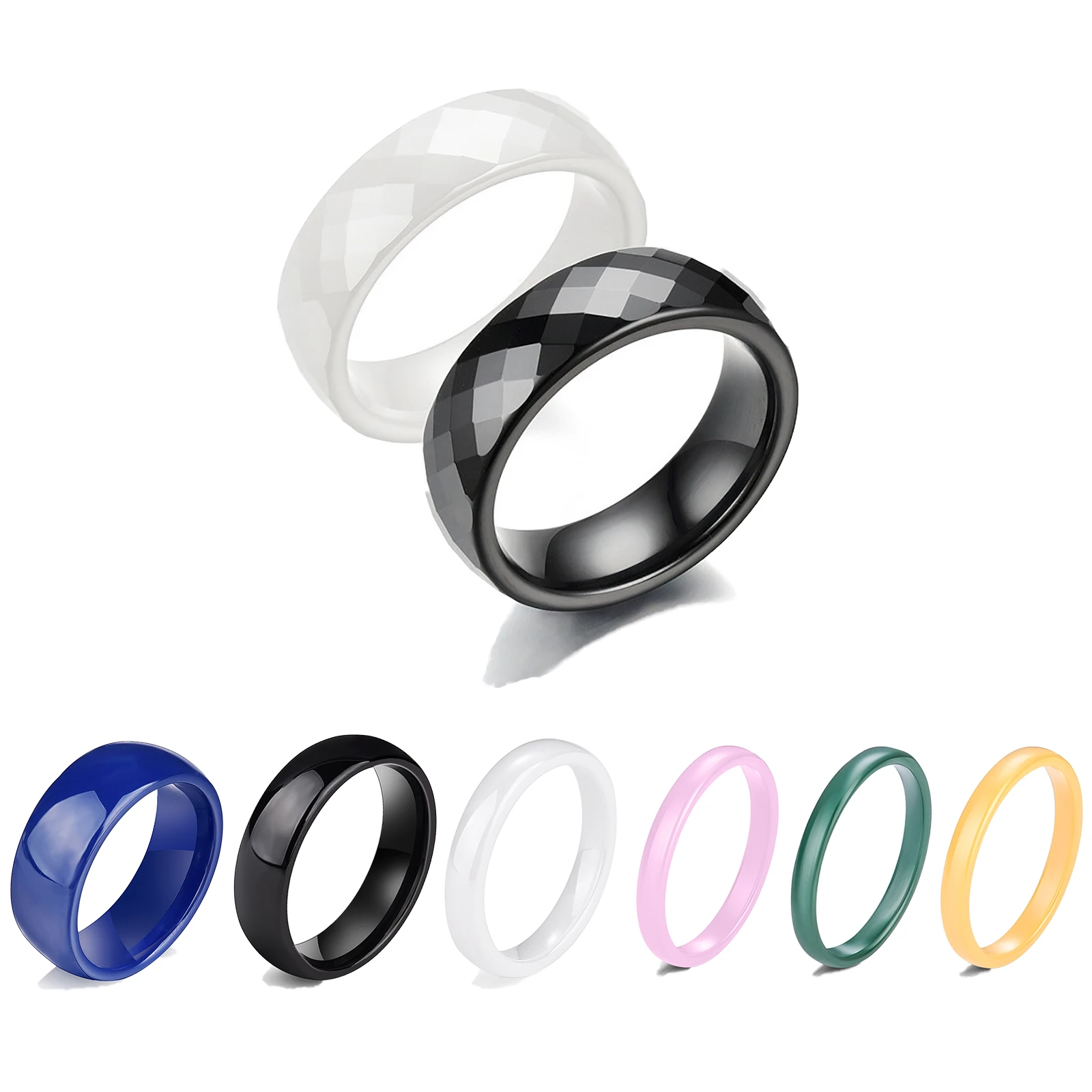 Colorful-Hand-Cut-Smooth-Design-Ceramic-Rings-Women-5-10mm-Goth-Party ...