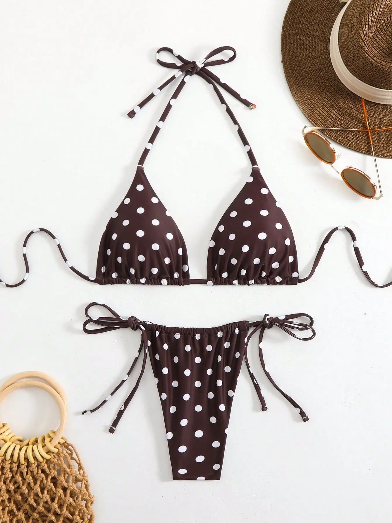 sexy polka dot print micro mini bikinis sets two pieces halter tie ...