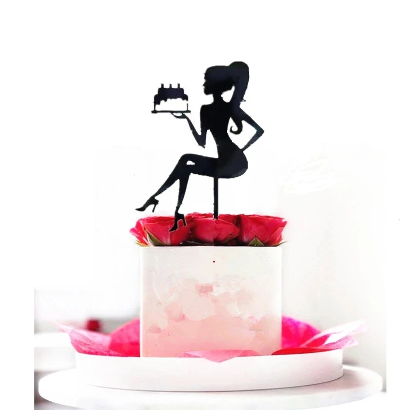 Gold Black Acrylic Happy Birthday Cake Topper High Heels Lady Girl Cake ...