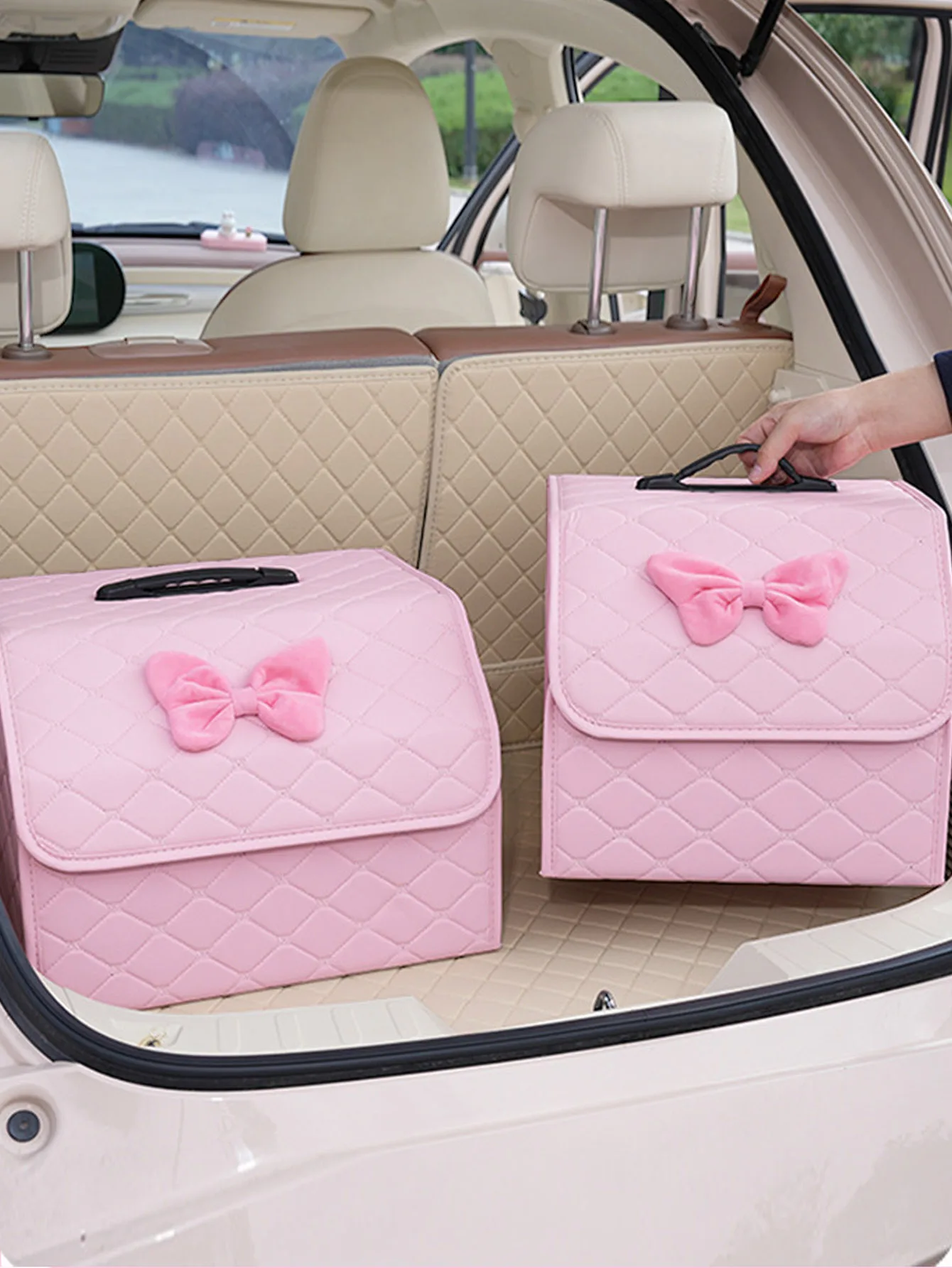 Pink Pu Leather Car Trunk Organizer Box Large Capacity Auto Multiuse ...