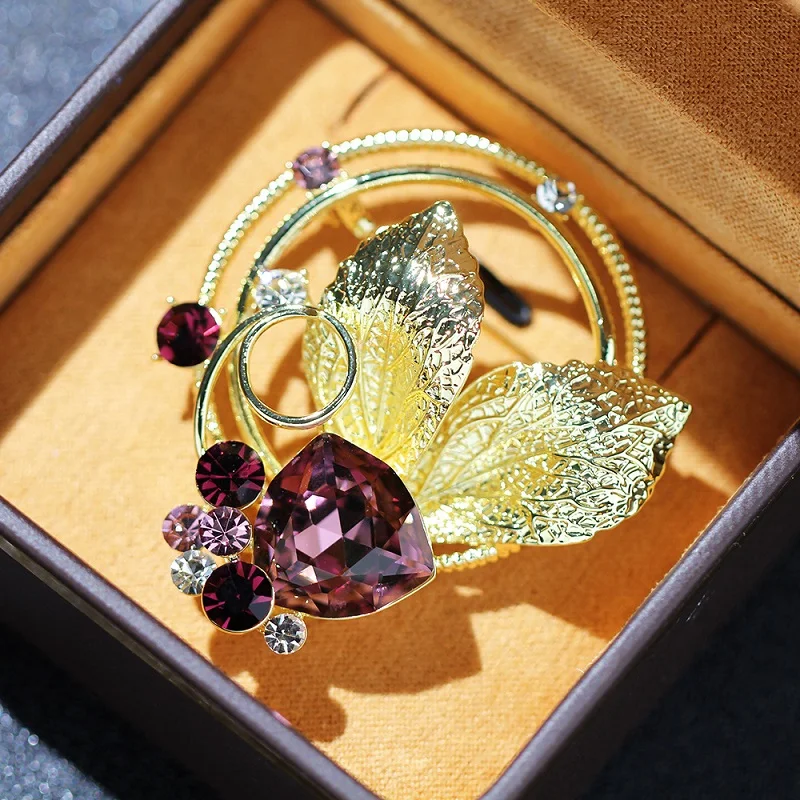 Wuli-baby-Crystal-Flower-Brooches-For-Women-Unisex-3-color-Leaves ...