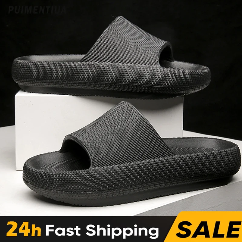 New Men Thick Bottom Slippers Platform Bathroom Slides Non Slip Trend ...