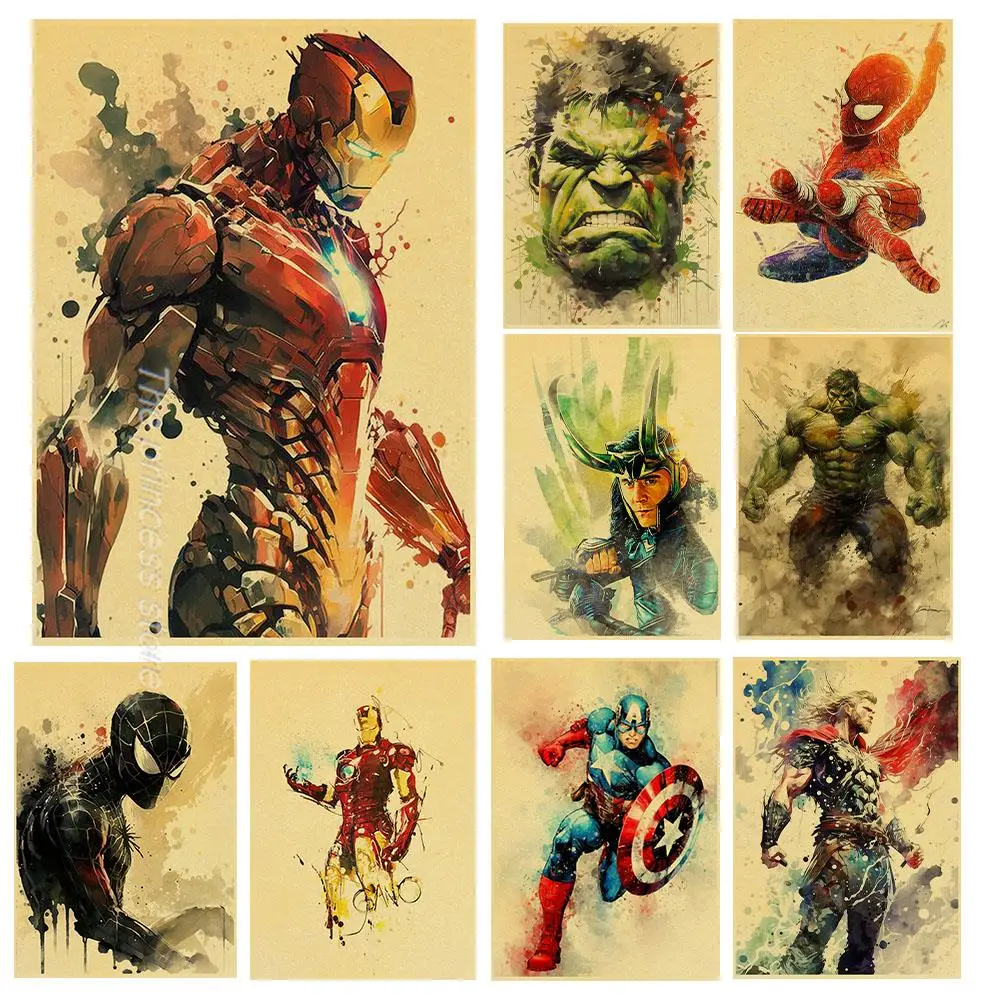 Marvel-Movie-Avengers-Watercolor-Poster-Spiderman-Iron-Man-Hulk-Home ...