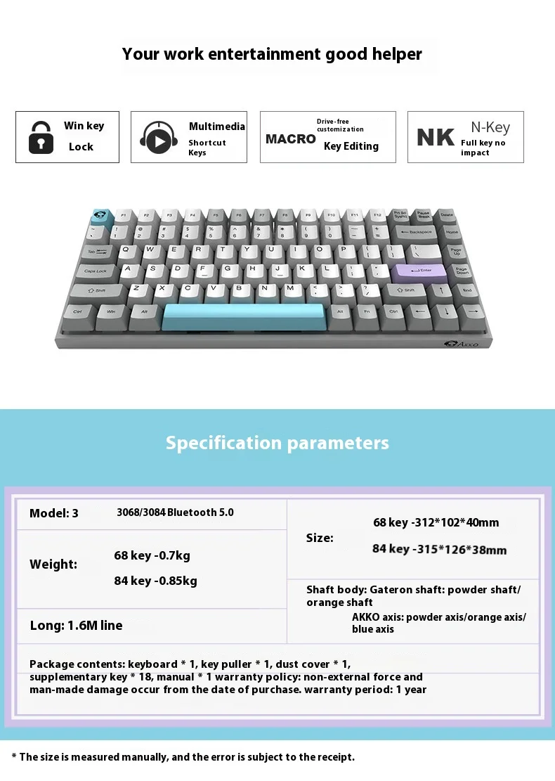 Akko Quiet 3068 68-Key Cherry Axis Mechanical Keyboard