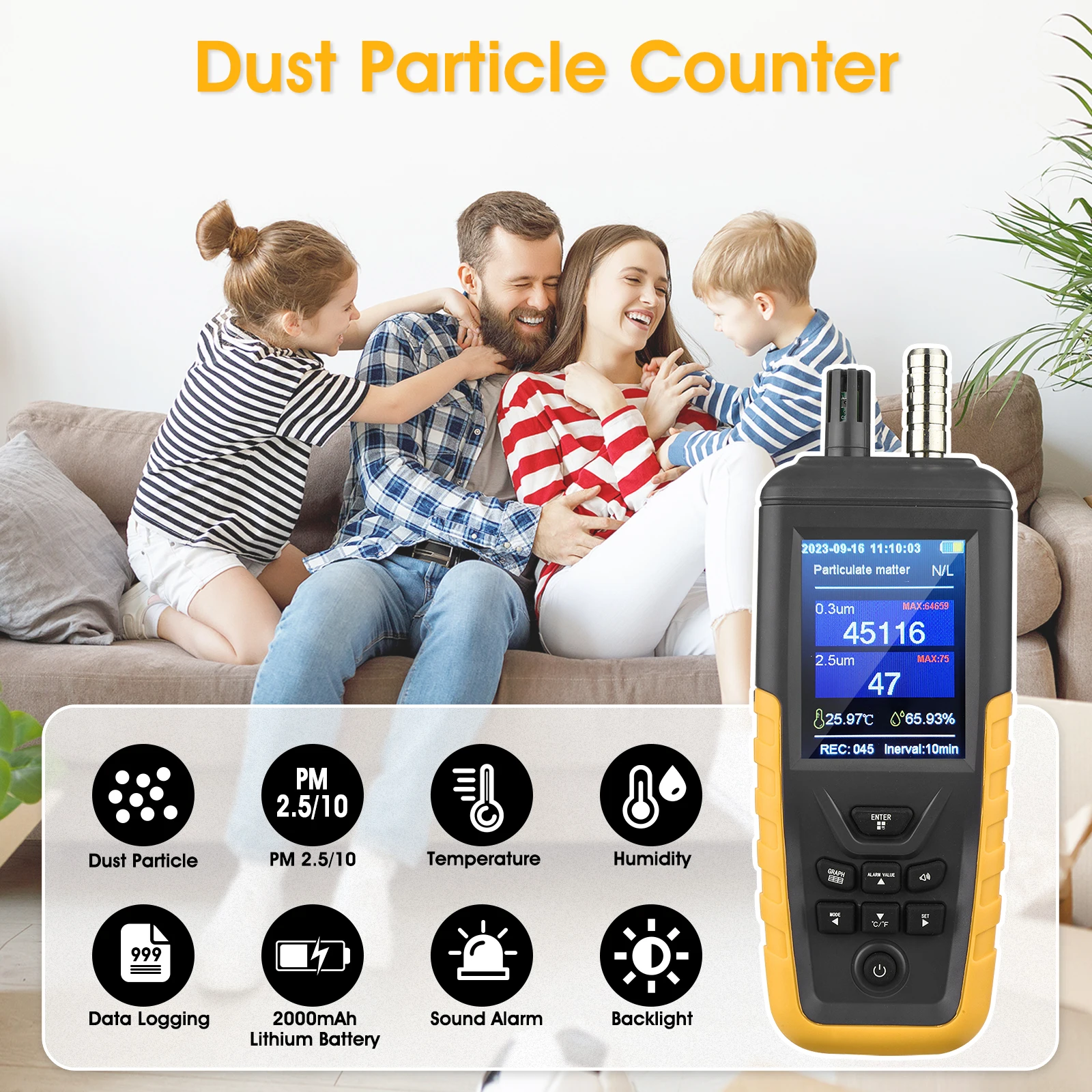 Air Quality Monitor Dust Particle Counter High Sensitivity 3-Channel ...