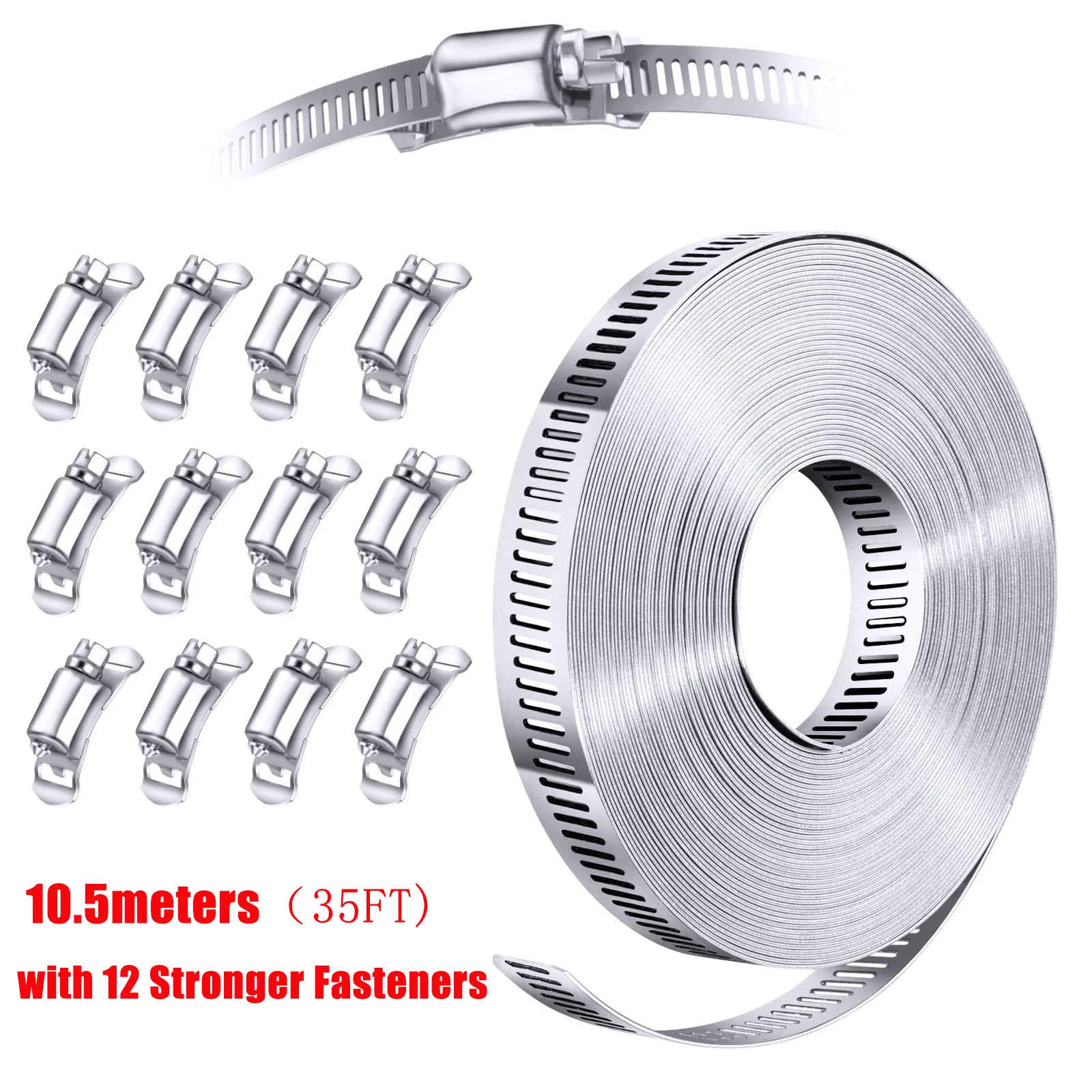 304-Stainless-Steel-10-5M-Hose-Clamp-Strap-with-12-Fasteners-Worm-Clamp ...