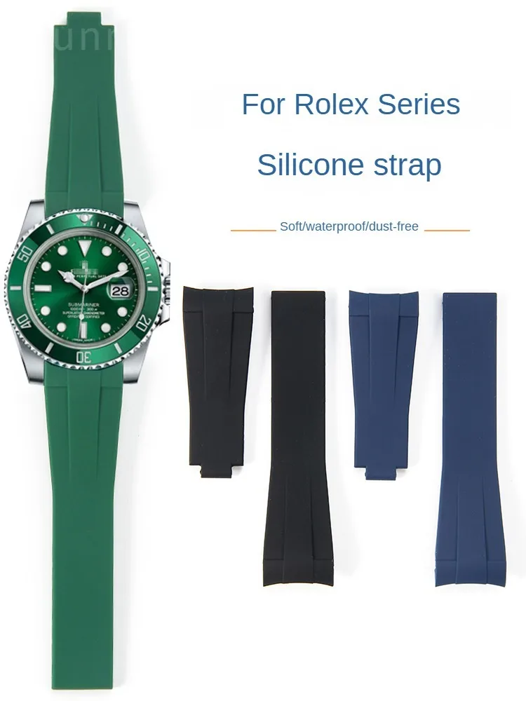 Men 20mm Arc Natural Rubber Watch Band for Rolex Black Green Blue Water ...