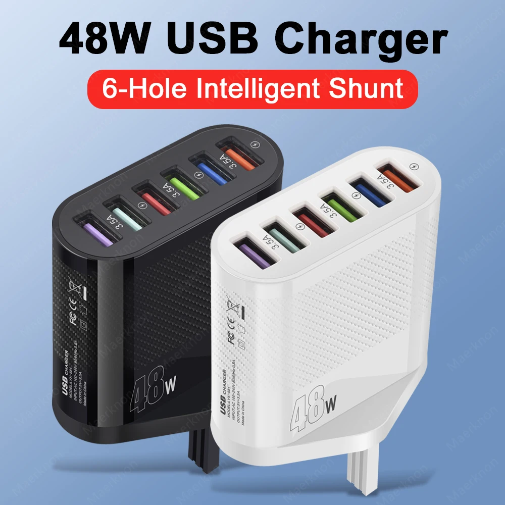 48W-USB-Fast-Charger-6-Ports-Quick-Charge-3-0-EU-US-Plug-Wall-Charger ...