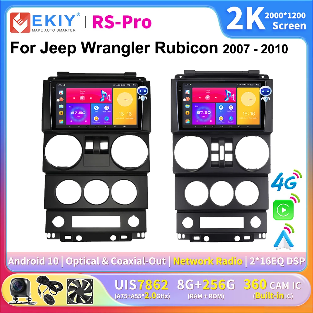 EKIY 2K Screen CarPlay Car Radio For Wrangler Rubicon 2007-2010 Android ...
