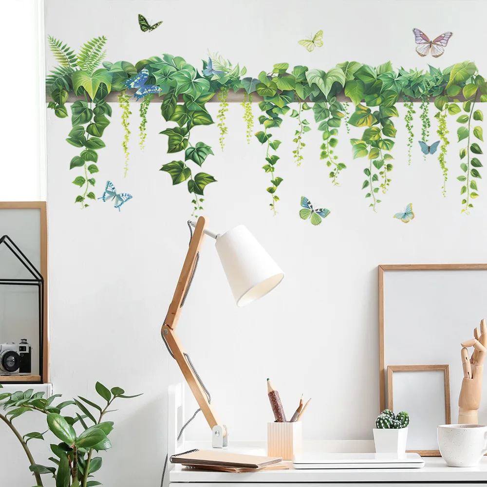1pcs-Green-Plant-Leaves-Butterfly-Study-Living-Room-Wall-Beautification ...