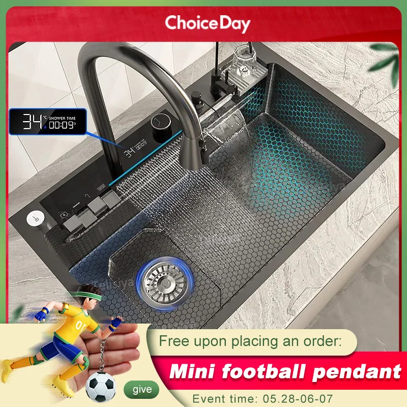 Digital-display-Waterfall-Sink-Stainless-Steel-Kitchen-Sink-Embossed ...