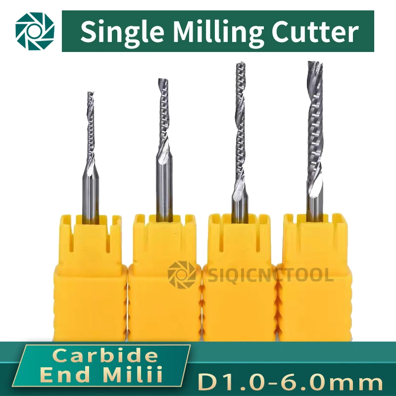 Spiral End Mill 3.175/4/5/6/8mm Shank Single Flute Milling Cutters 3d ...