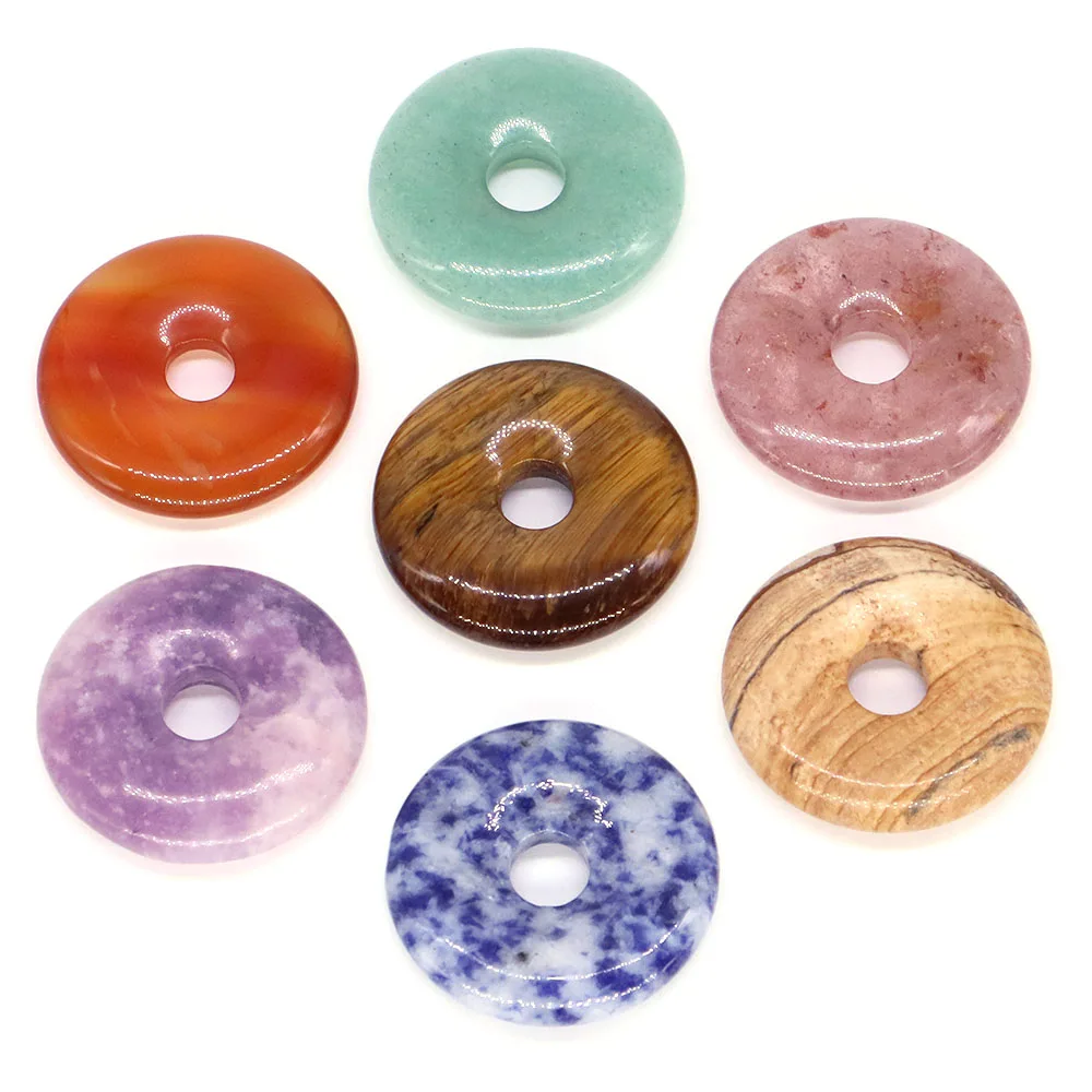 30mm Crystal Big Hole Round Donut Natural Stone Agate Jade Rose Quartz ...