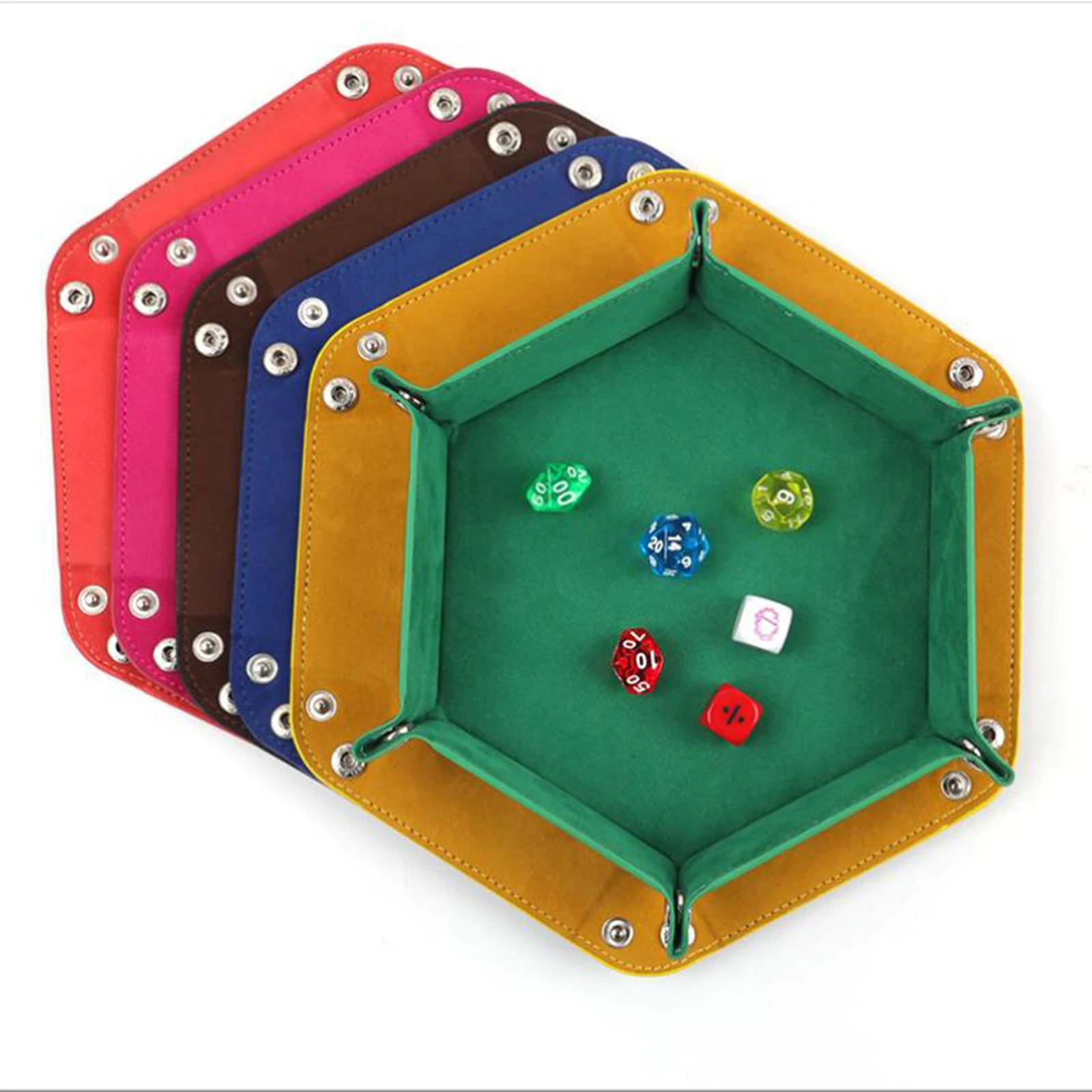 Foldable Dice Tray Holder Box PU Leather Folding Hexagon Coin Square ...
