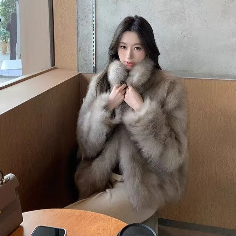 Elegant Fox Fur Coat Women's Winter 2026 New Style Stand Collar Fuzzy ...